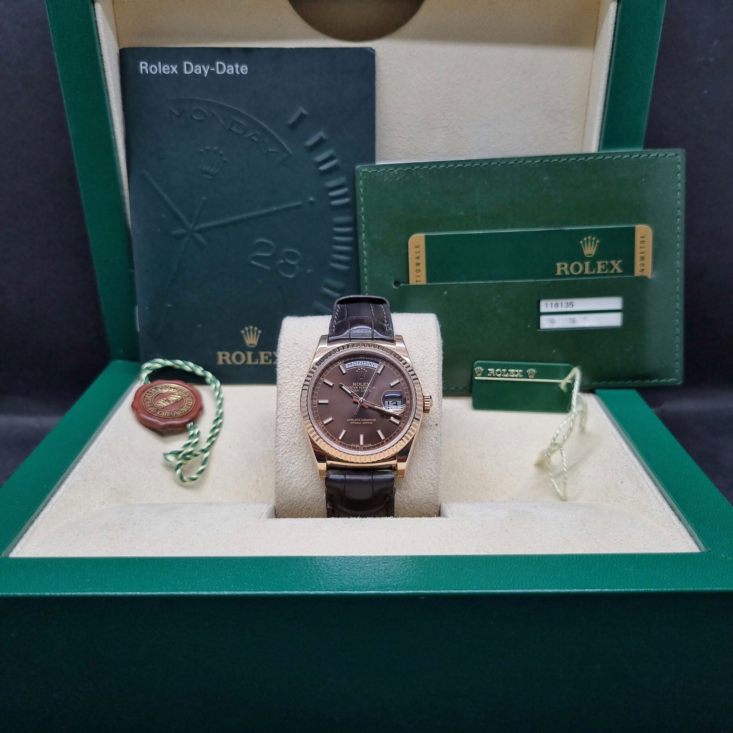 Rolex Oyster Perpetual Day Date Choco Dial Everose Gold – Dchronograph ...